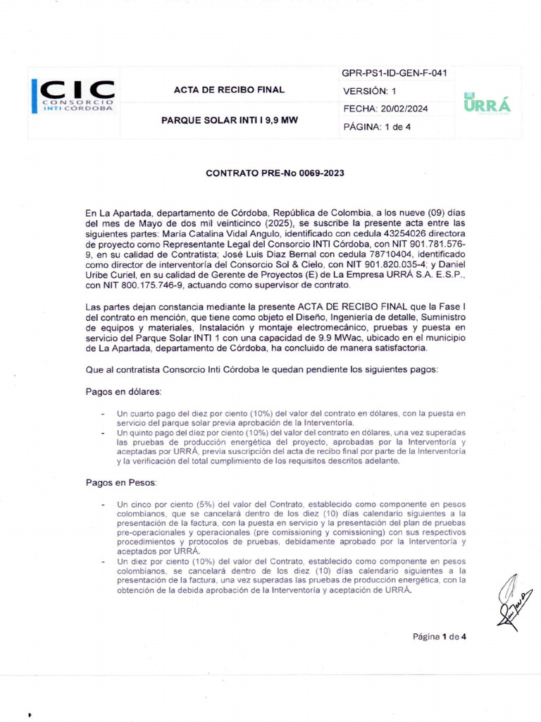 GPR Ps1 Id Gen F 041 Acta de Recibo Final Signed | PDF