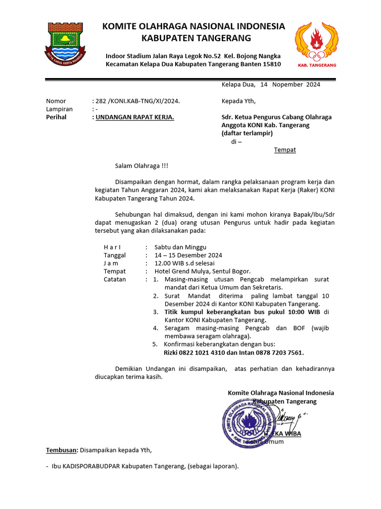 282 Undangan Raker 2024 Pengcab | PDF