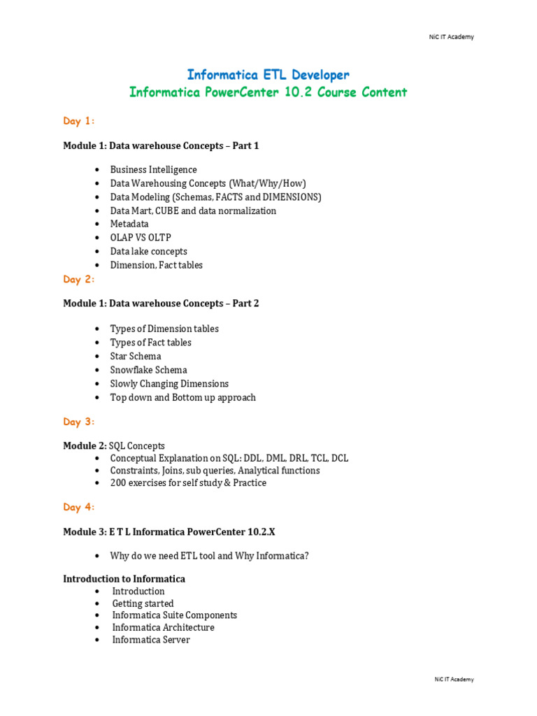 Informatica Course Content | PDF | Data Warehouse | Data Management ...