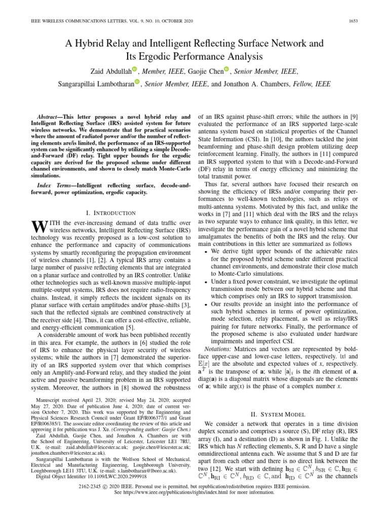 Hybrid Relay and IRS Network Analysis | PDF | Mimo | Matrix (Mathematics)