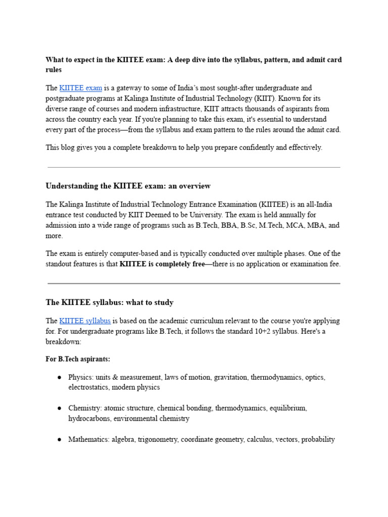 What To Expect in The KIITEE Exam - A Deep Dive Into The Syllabus ...