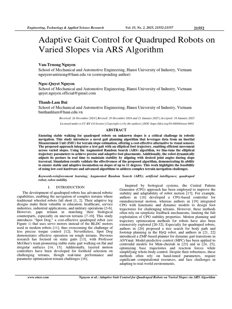 Adaptive Gait Control For Quadruped Robots On Varied Slopes Via ARS ...