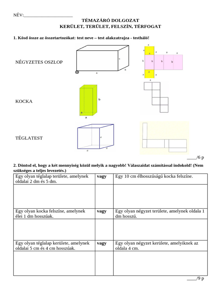 Temazaro 6 Kerulet Terulet Felszin Terfogat | PDF
