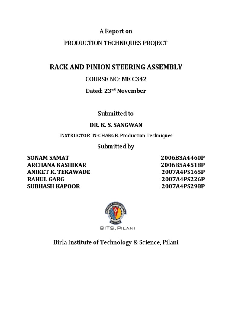 Steering Mechanism Report | PDF | Gear | Screw