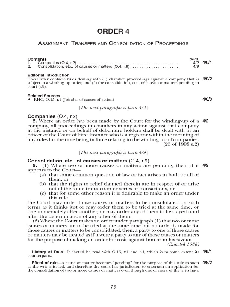 ORDER 4 Assignment, Transfer and Consolidation of Proceedings | PDF | Summons | Writ