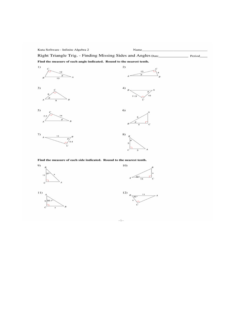 Trig Right Triangles Missing Angles and Sides - 265608.jpg | PDF