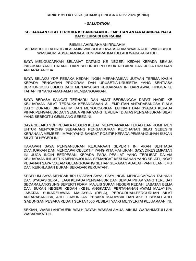 TEKS UCAPAN YDP PESAKA KEDAH | PDF