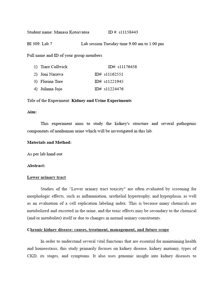 Kidney Structure and Urine Analysis Lab | PDF | Kidney | Human Body