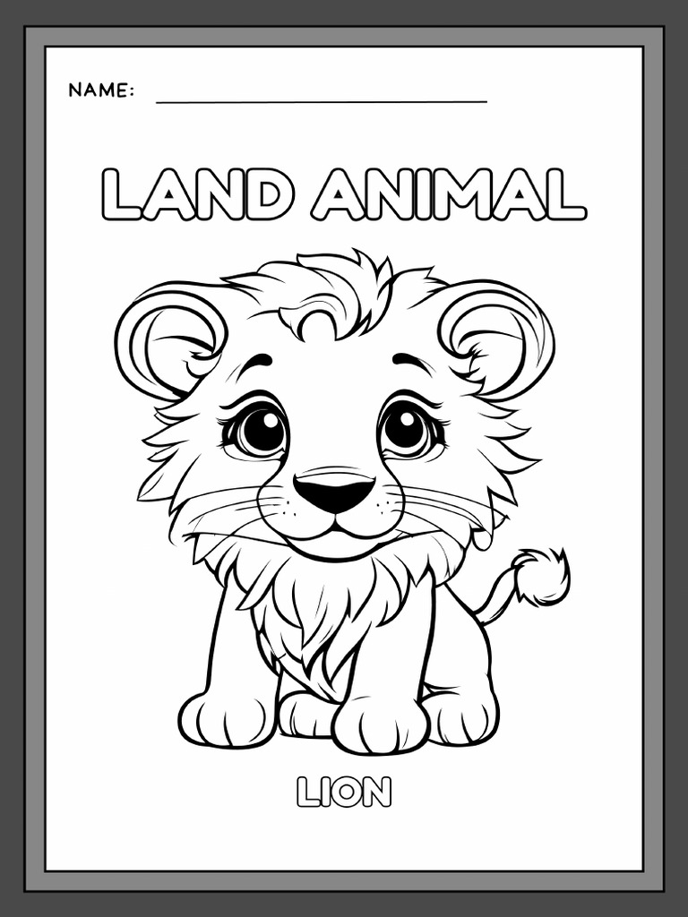Land Animals Coloring Pages Activity Worksheet in Black and White ...
