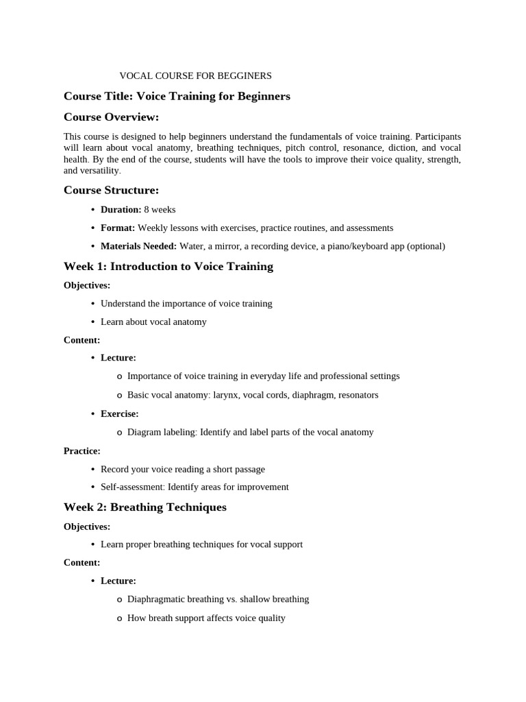 Beginner Voice Training Course Guide | PDF | Singing | Vocal Pedagogy