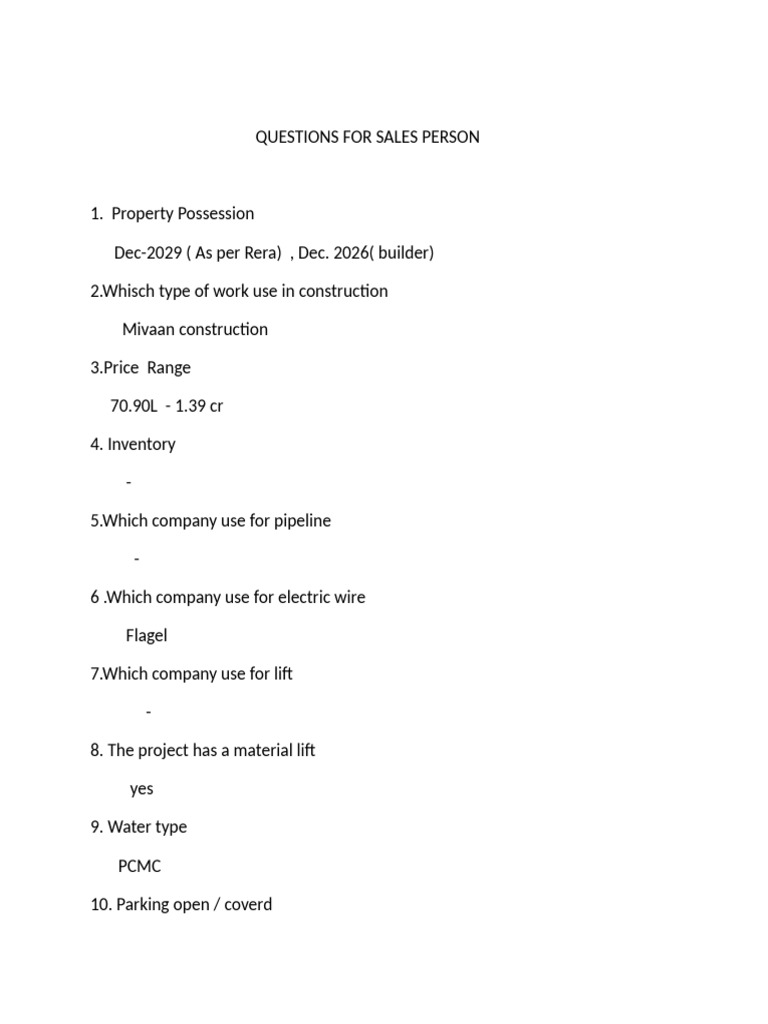 Questions For Sales Person | PDF