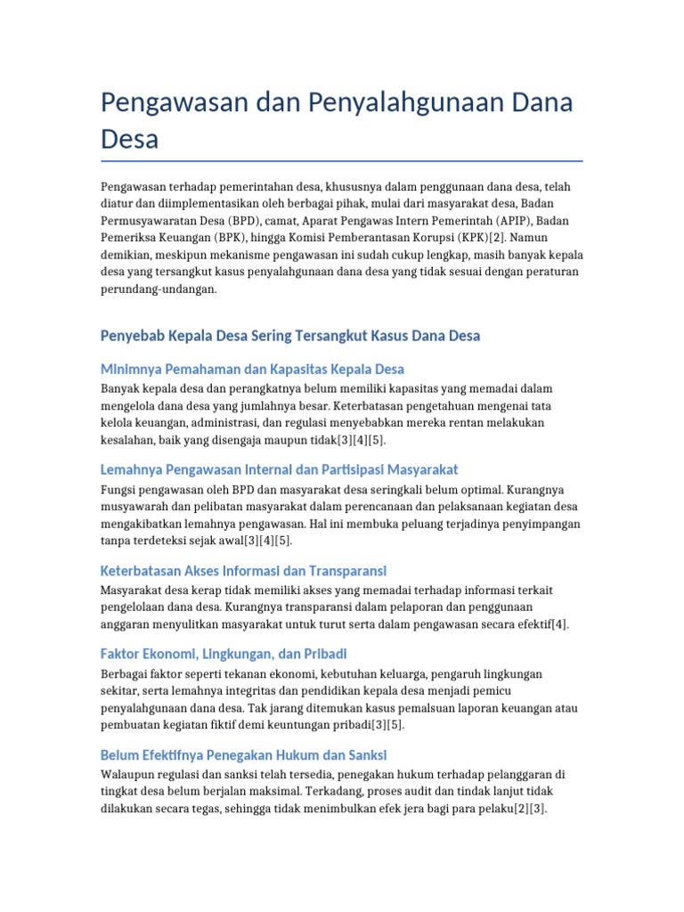 Pengawasan Dan Penyalahgunaan Dana Desa | PDF
