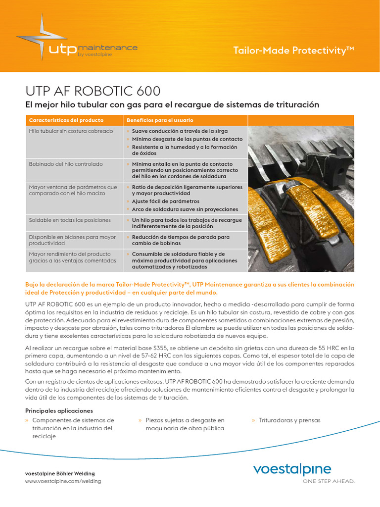 Brochure UTP AF Robotic 600 - Compressed | PDF | Soldadura | Construcción
