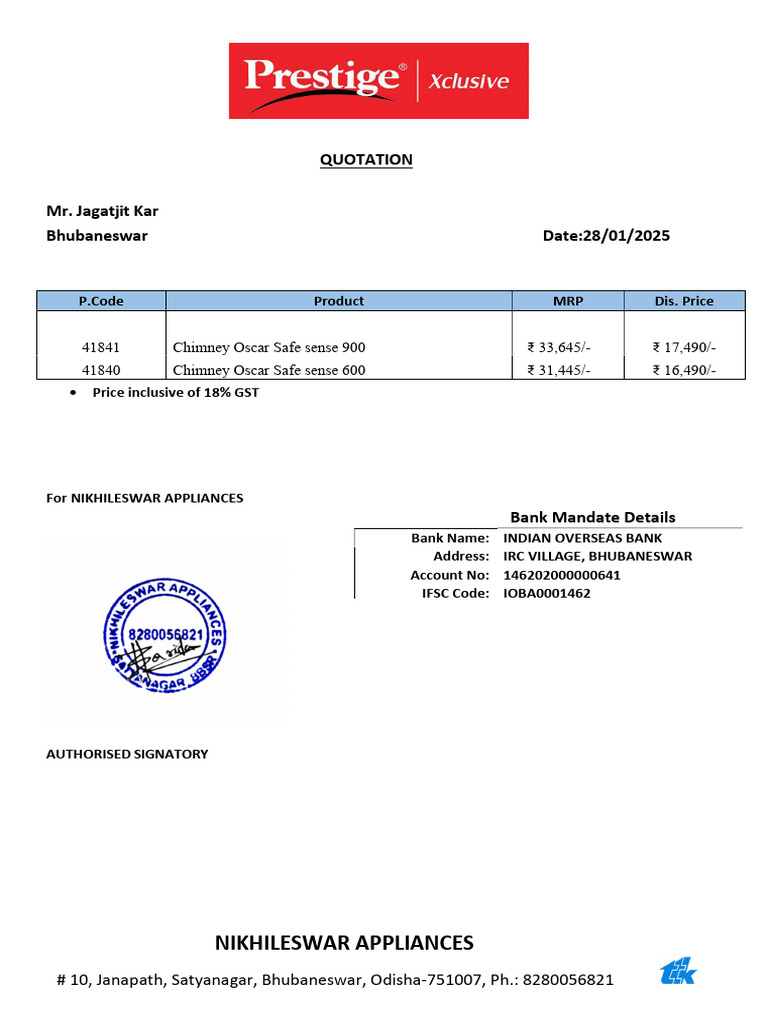Chimney Price Quotation for Nikhileswar | PDF