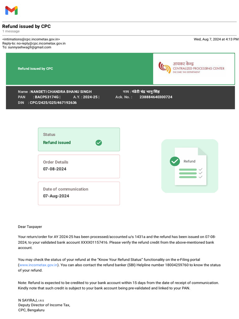 Gmail - Refund Issued by CPC | PDF | Computer Mediated Communication ...