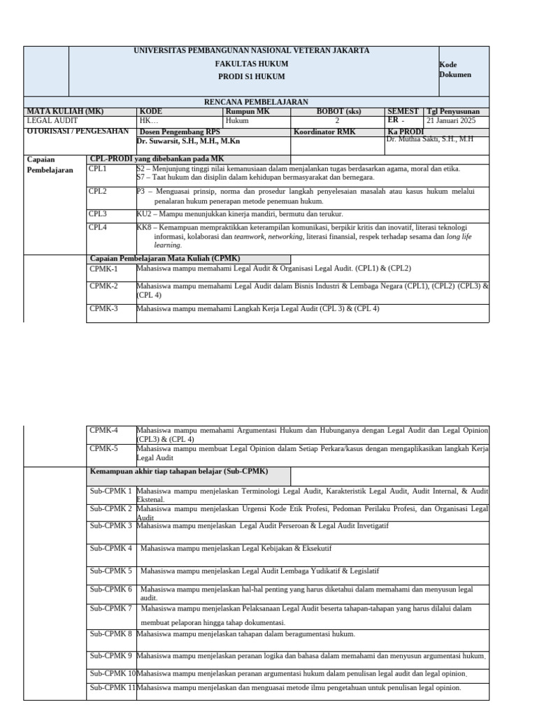 RPS Terbaru Legal Audit | PDF