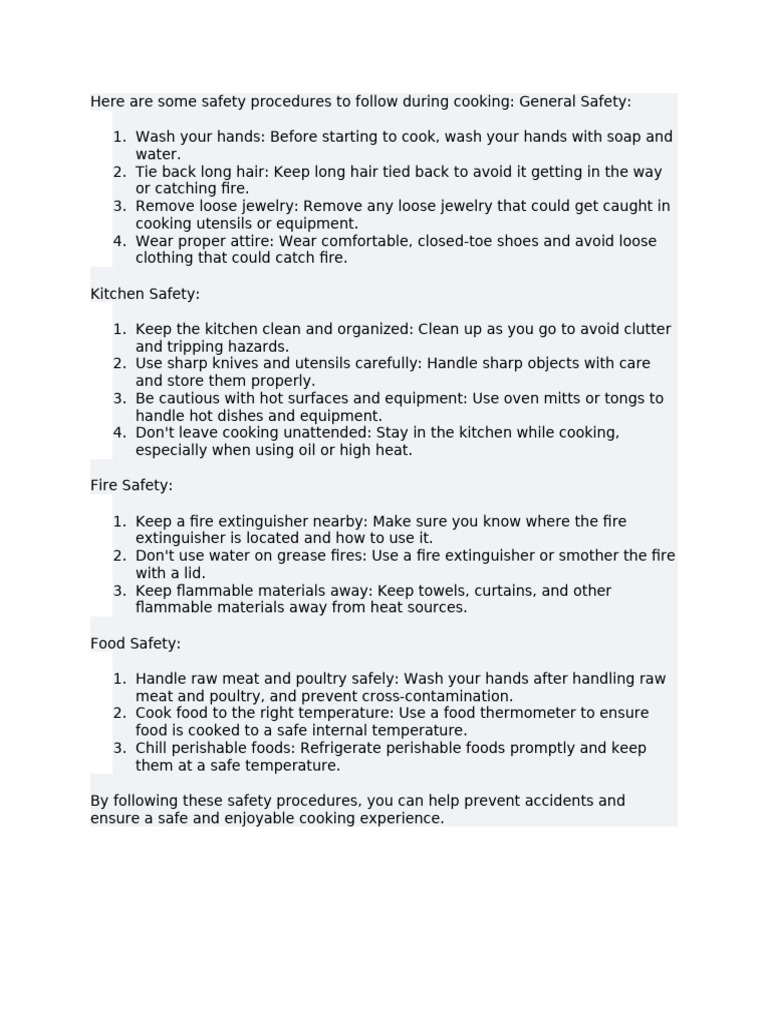 Safety Procedures in Cooking | PDF