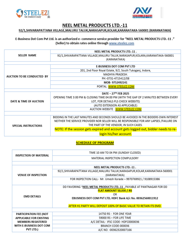 Neel Metal 27TH Feb 2025 | PDF | Auction | Taxes