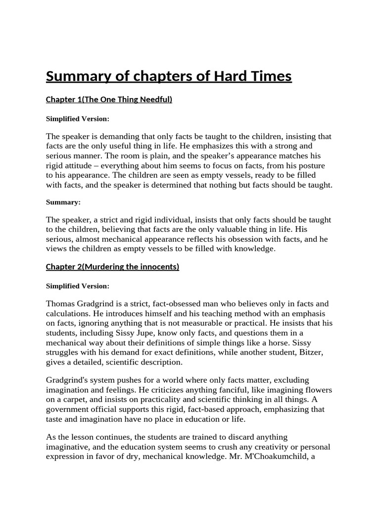 Summary of Chapters of Hard Times | PDF