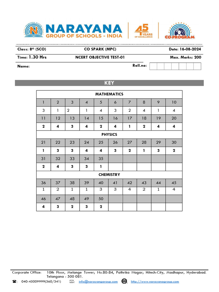 8th Class NCERT Test Answer Key | PDF