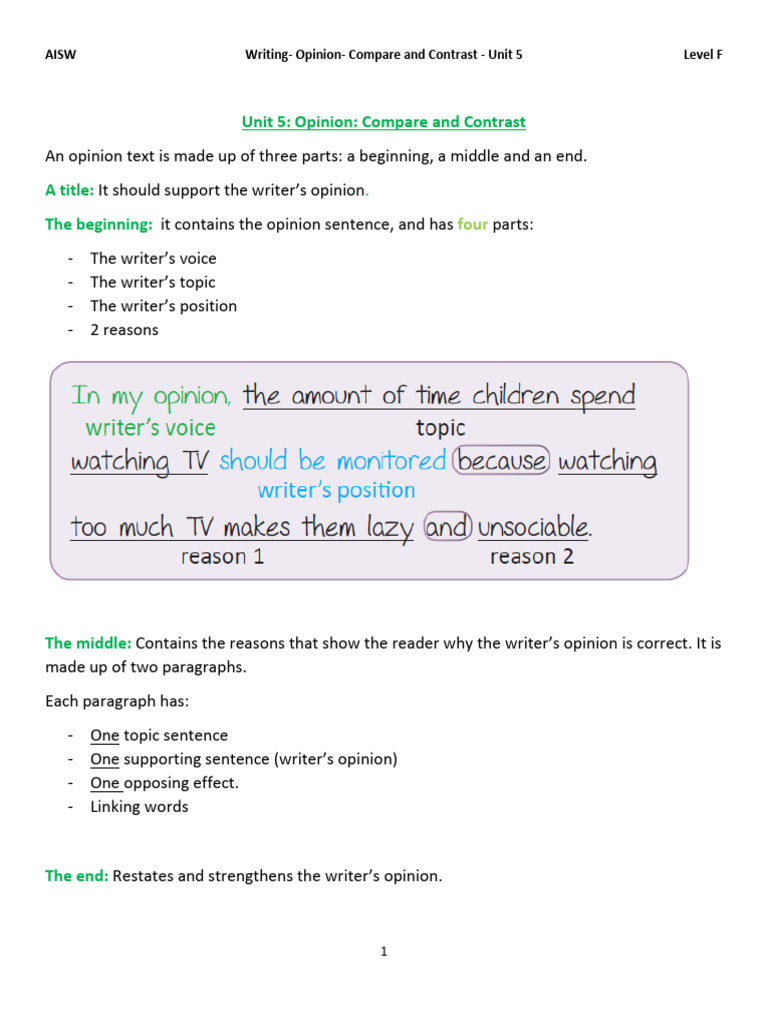 Opinion Writing: Compare & Contrast Guide | PDF | Second Language ...