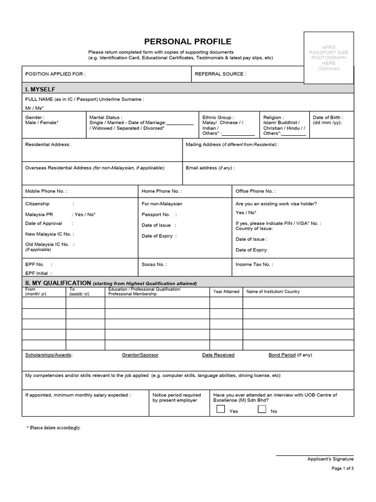 UOB Application Form | PDF