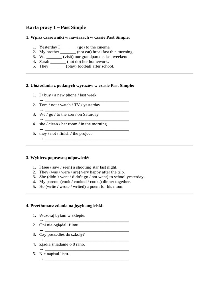 Karta Pracy - Past Simple | PDF