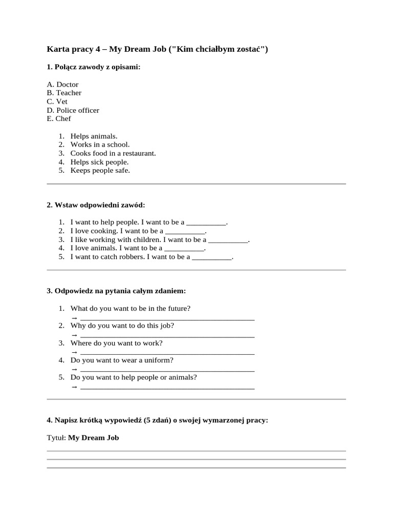 My Dream Job Worksheet | PDF