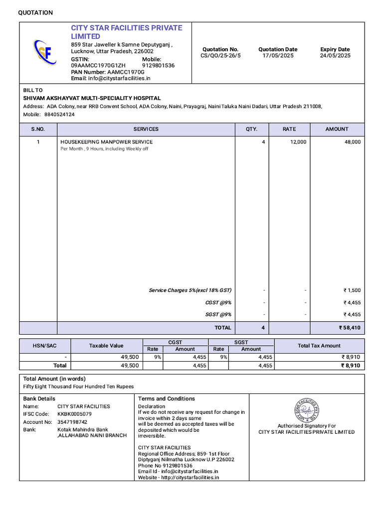 Quotation for Shivam Akshayvat Hospital | PDF | Sales | Public Finance