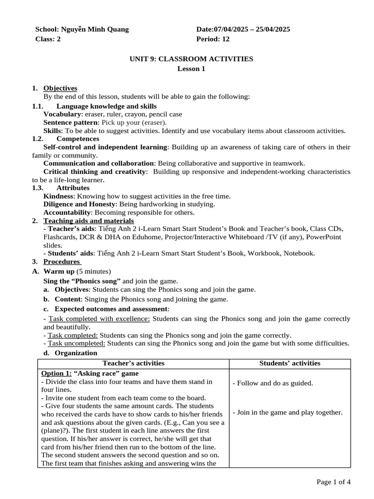 TiếngAnh2 i LearnSmartStart Unit9 Lesson1 | PDF | Phonics | Learning