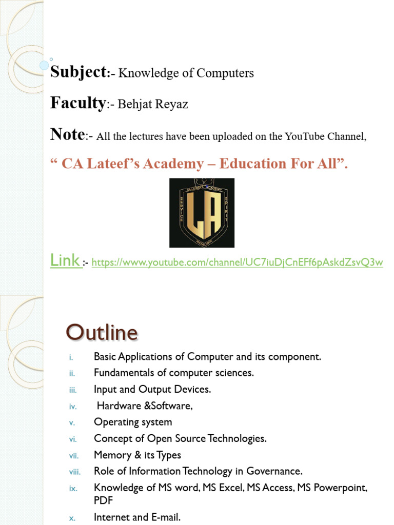 Knowledge of Computer For FAA by Behjat Riyaz | PDF | Random Access Memory | Computer Data Storage