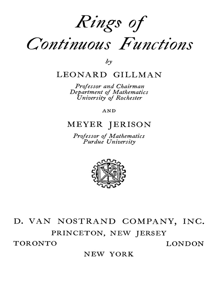 GTM043 Rings of Continuous Functions, Gillman, Jerison | PDF