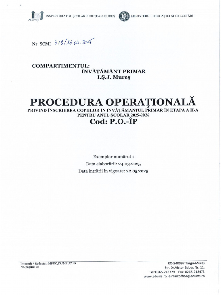 318 24 03 2025 Procedura Operationala | PDF