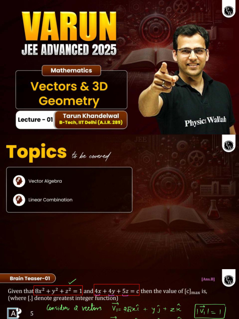Vectors & 3D Geometry Class Notes PDF | PDF
