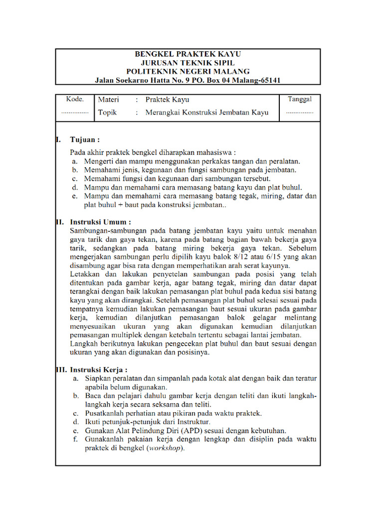 Job Sheet III - Merangkai Konst. Jembatan Kayu - 091023 | PDF
