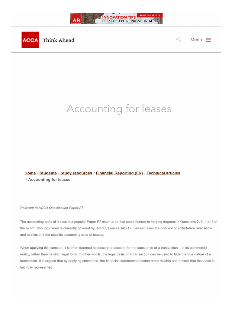 ACCA,accounting for lease | PDF