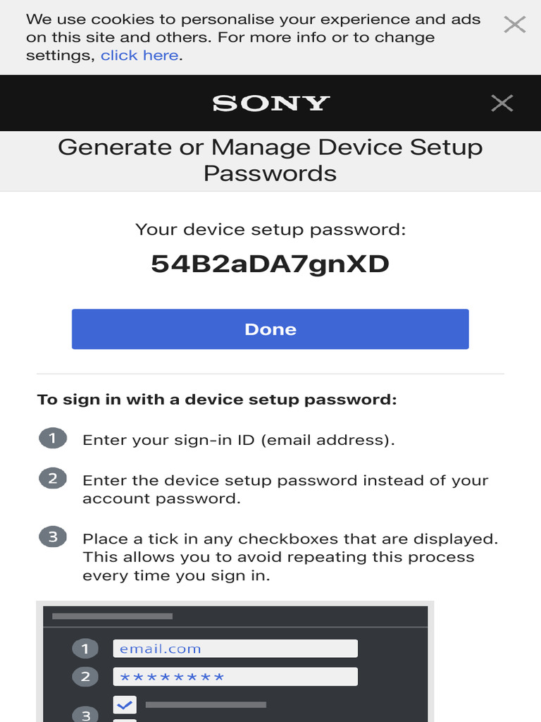 Generate or Manage Device Setup Passwords Sony | PDF