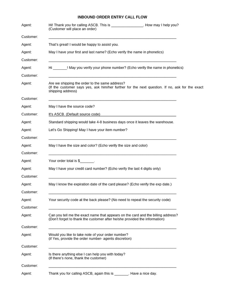 Mock Call Order Call Flow | PDF