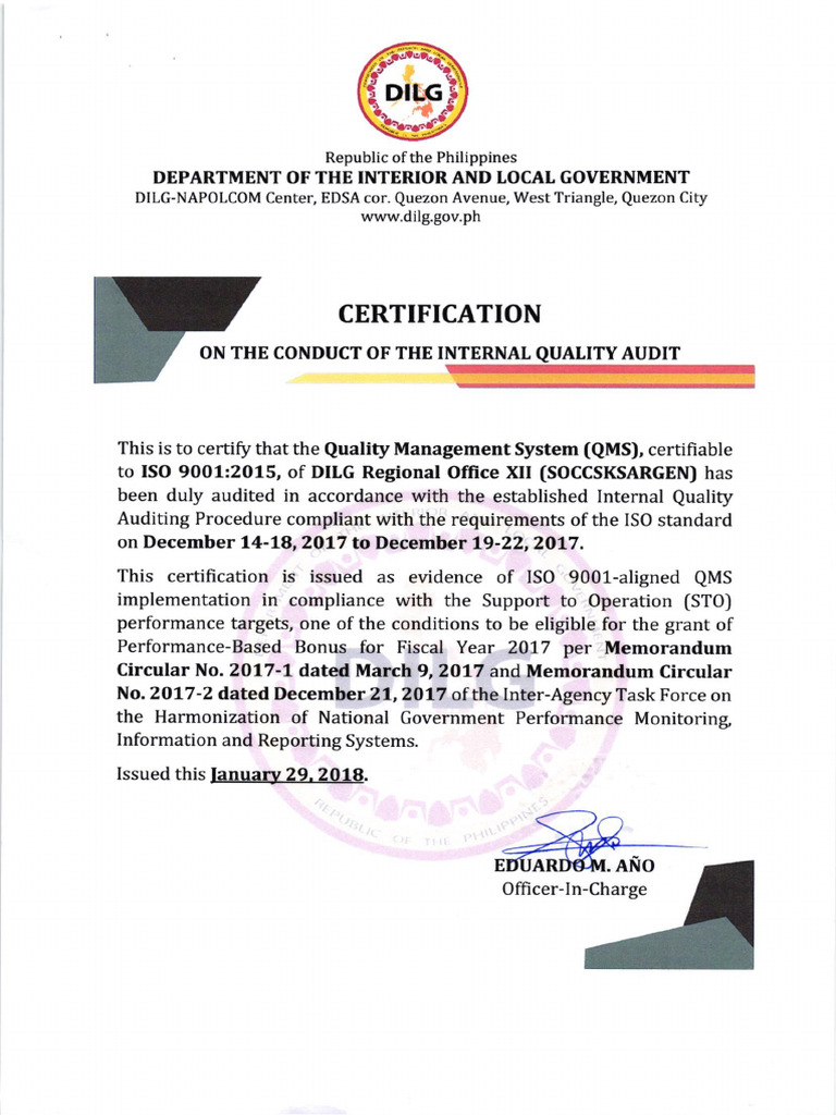Certification Conduct Internal Quality Audit | PDF