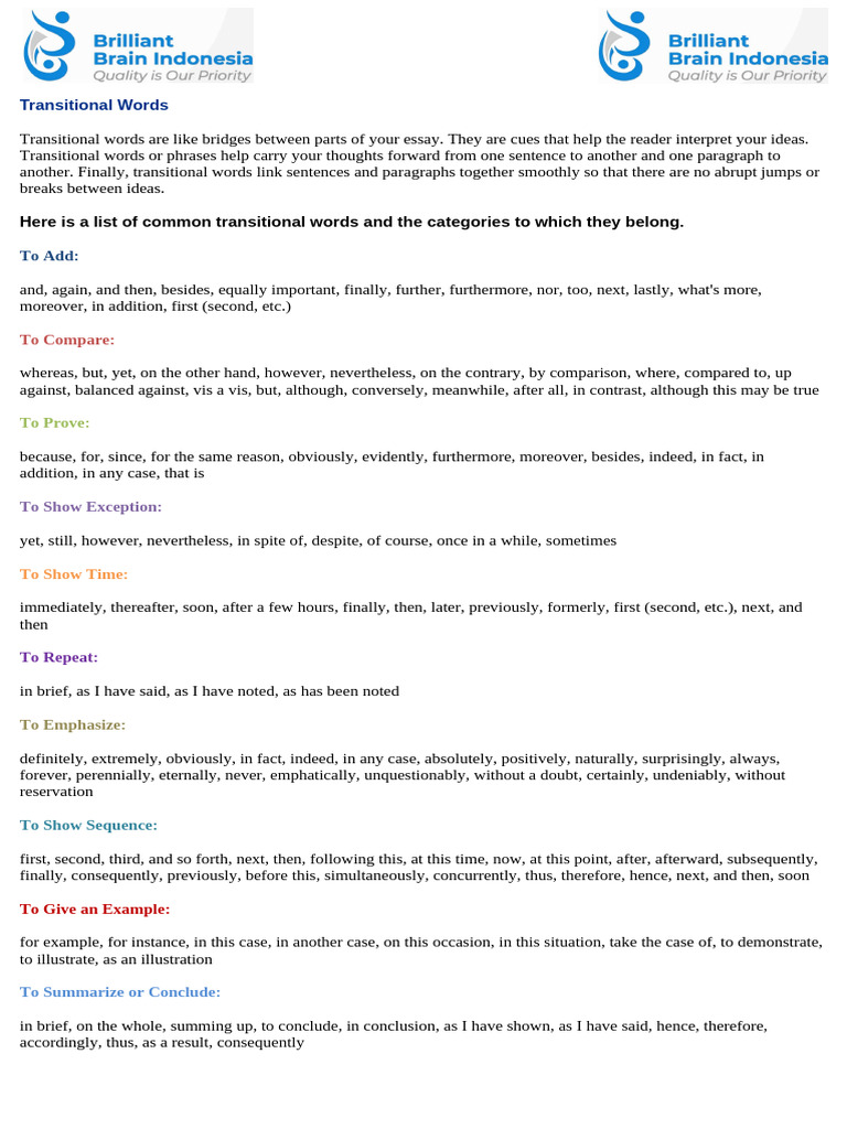 Transitional Words | PDF