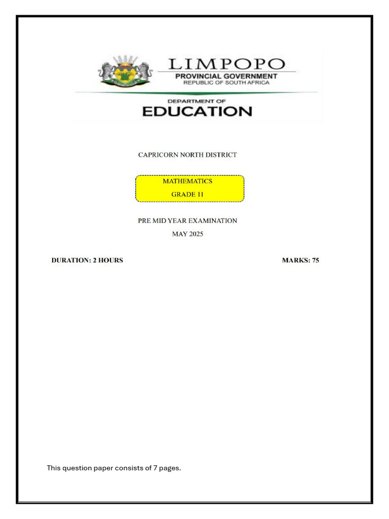 2025 Gr11 Math Pre-Mid Yr Exam Maths p2 | PDF