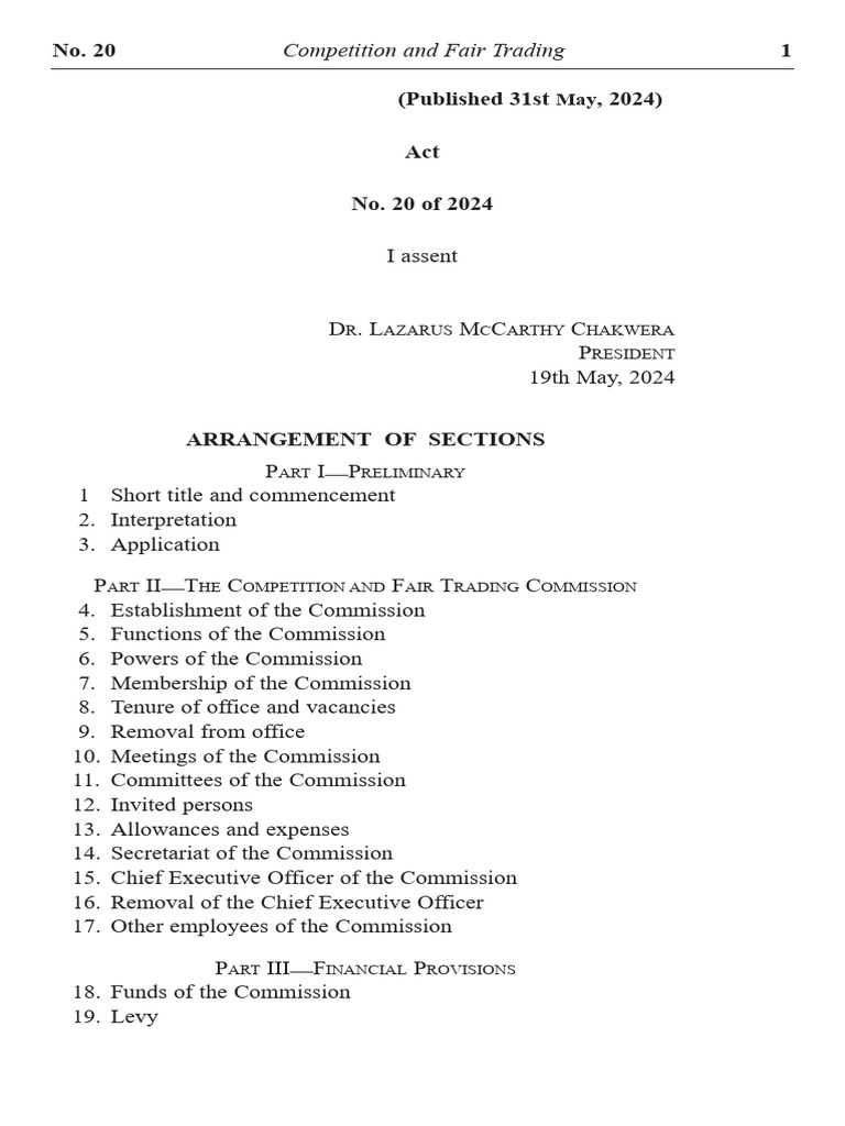 Malawi Competition and Fair Trading Act 2024 | PDF | Mergers And ...