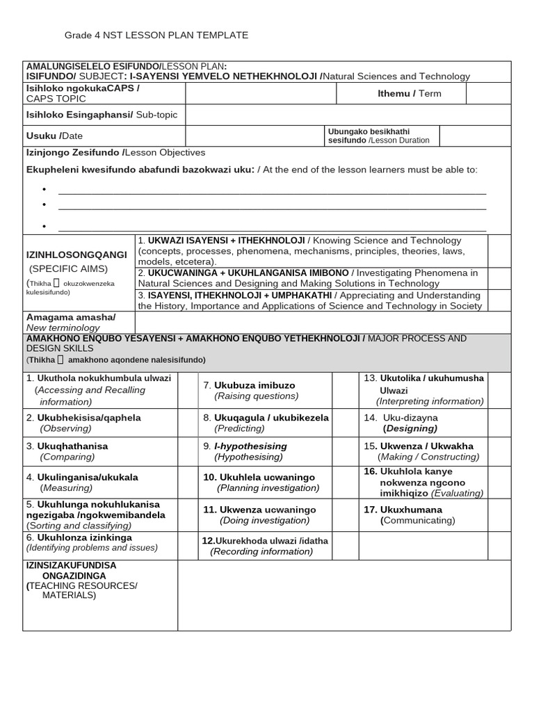 Lesson Plan - Amalungiselelo Esifundo NST Grade 4 | PDF | Lesson Plan ...