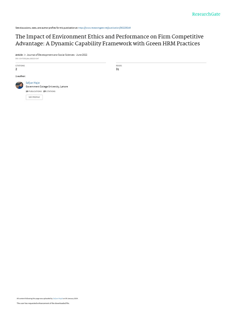 The Impact of Environment Ethics and Performance On Firm Competitive ...