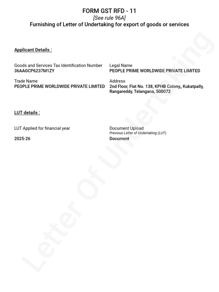 Lut-Fy-2025-26-Form GST RFD - 11 | PDF | Taxes | Government Finances