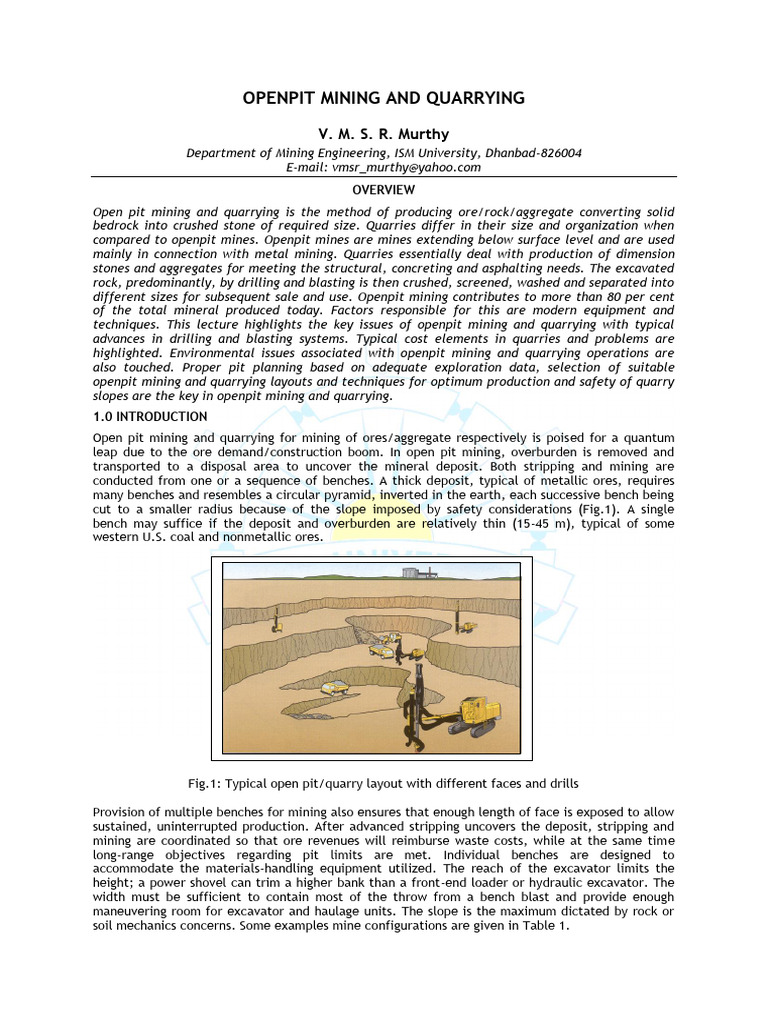 Open Pit Mining and Quarrying Overview | PDF | Mining | Surface Mining
