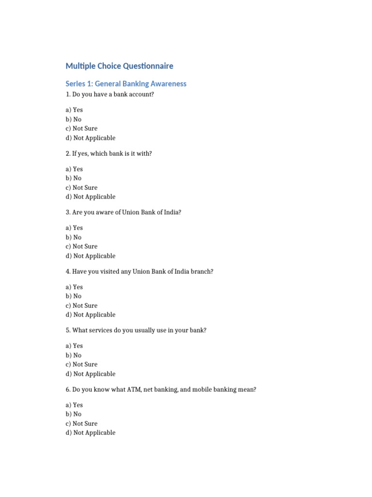 Union Bank Project Questionnaire | PDF | Banks | Business