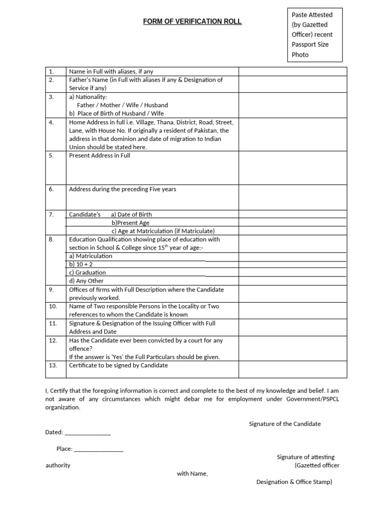 Police Verification Roll Form Guide | PDF