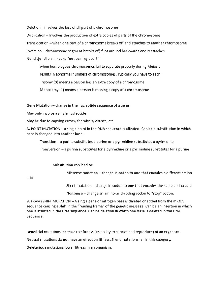 BIO-024-Term-2-NOTES-Part1 | PDF | Point Mutation | Genetic Code