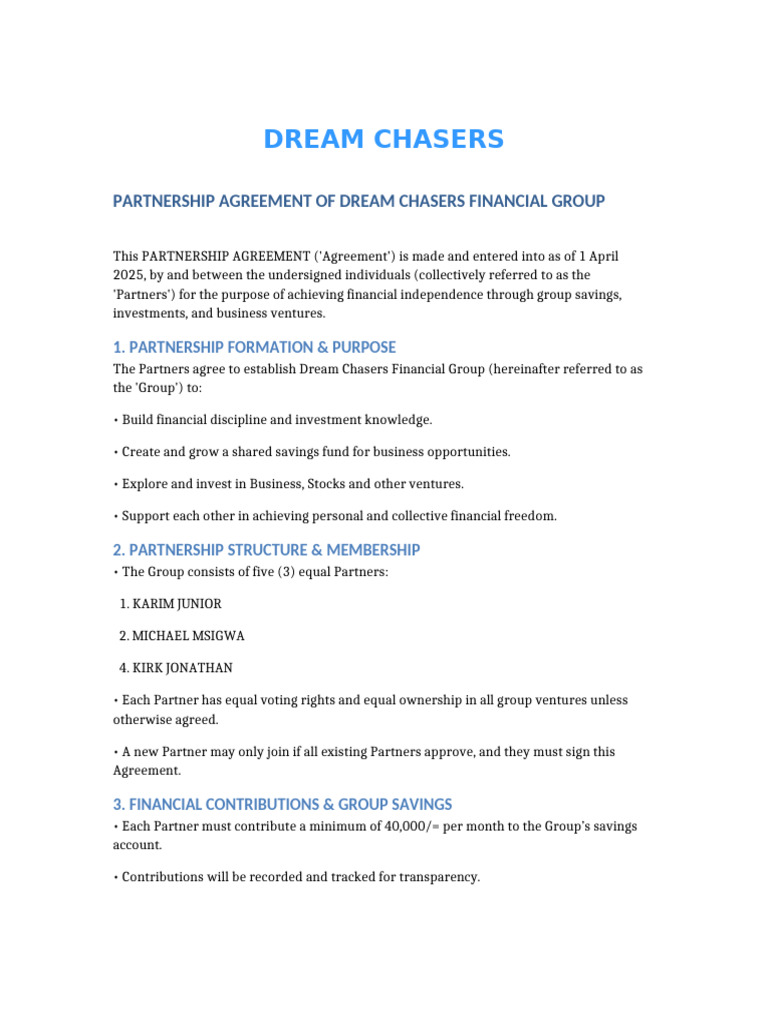 Dream_Chasers_Partnership_Agreement | PDF | Mediation | Economies